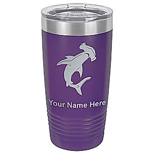 LaserGram 20oz Vacuum Insulated Tumbler Mug, Hammerhead Shark, Personalized Engraving Included (Dark Purple)