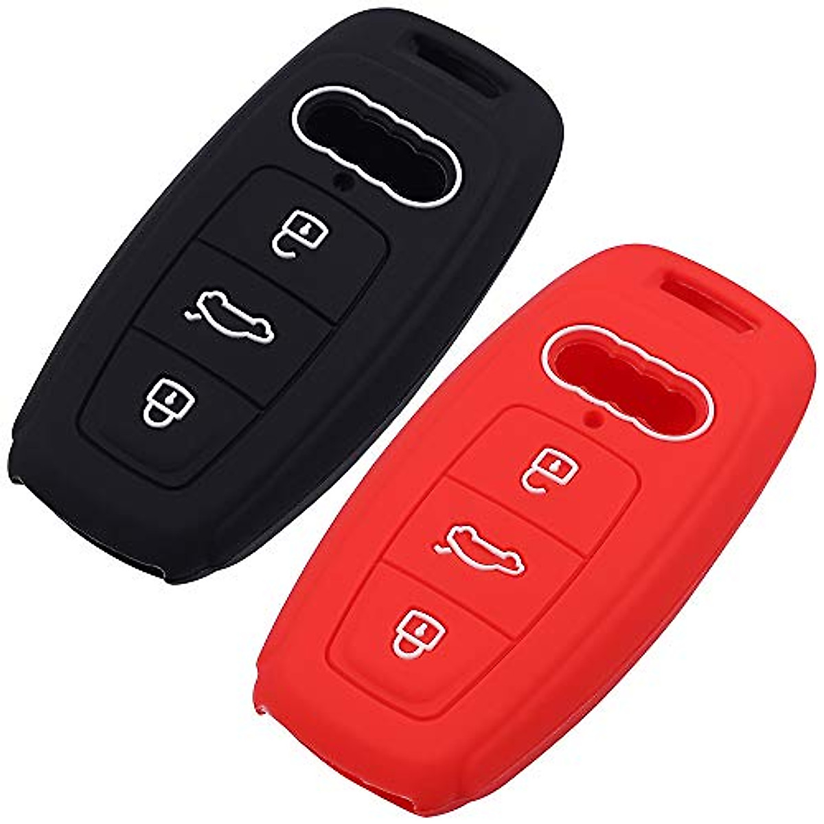 Lcyam 3 Button Key Fob Cover Silicone Case Compatible with 2019 2020 A6 E-Tron Audi A6L A8L A6 A7 A8 Q8 (Black Red)
