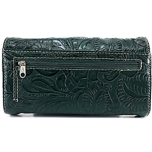 Zelris Western Turquoise Stone Cross Women Crossbody Wrist Handle Trifold Wallet (Olive)