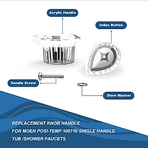 Grandiance 2 PCS Replacement Faucet Handle Compatible with Moen 100710 Posi Temp One Handle Tub and Shower Knob Handle Kit, Replacement Knob Handle for Moen Bathroom Faucet