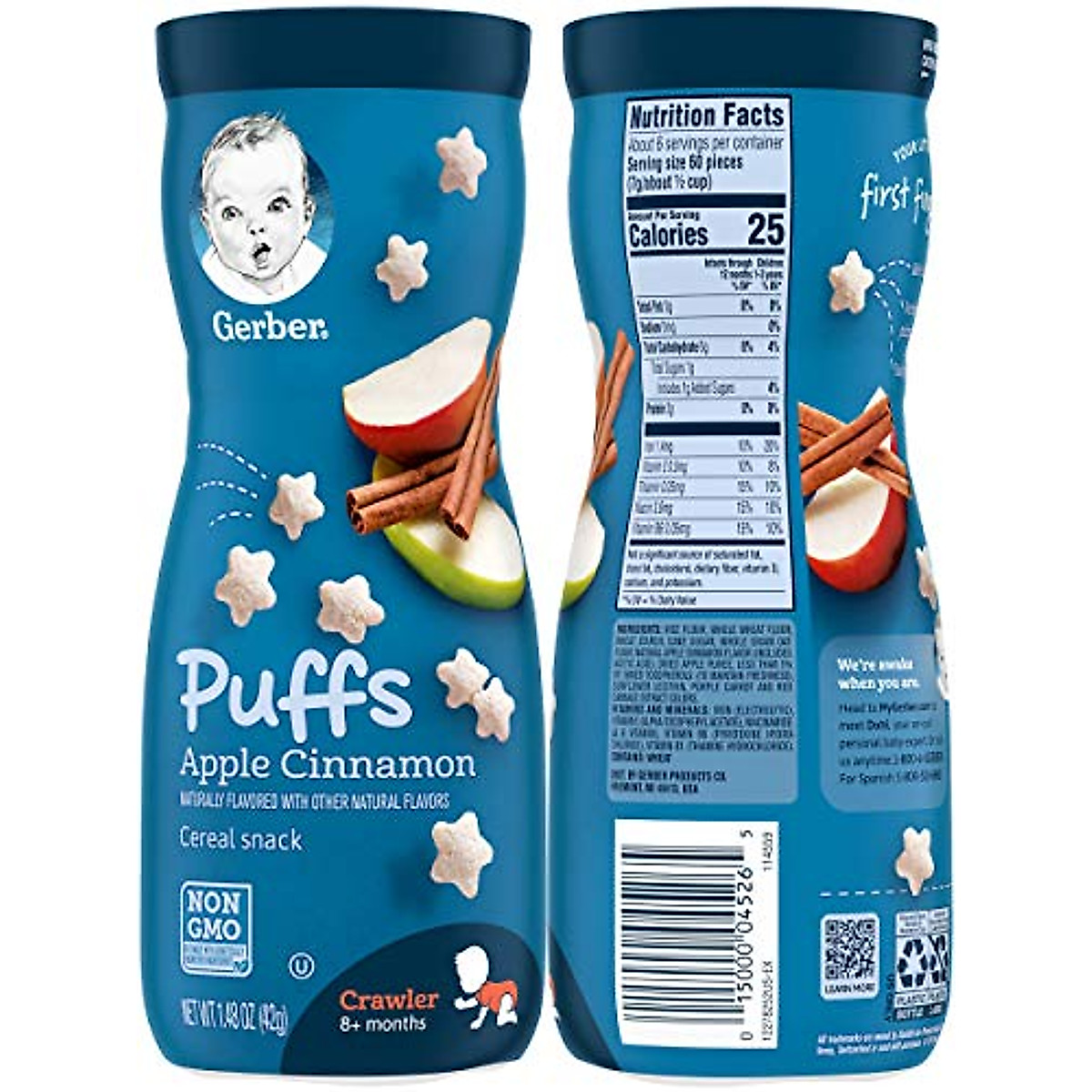 Gerber Graduates Puffs Cereal Snack, Variety (Blueberry, Apple Cinnamon, Vanilla, Strawberry Apple)1.48 Oz,(Pack -4)
