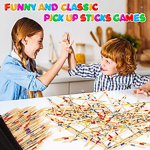 CLESDF Pick Up Sticks for Kids, 290pcs Classic Wooden Pickup Sticks Game Toys with 1 Black Bag for Family Fun Game Gift