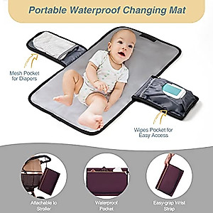 MOMUVO Diaper Bag Backpack, Quilted Baby Bag with Changing Pad & Stroller Straps & Pacifier Case, Large Travel Diaper Bags for Mom Dad, Dark Purple