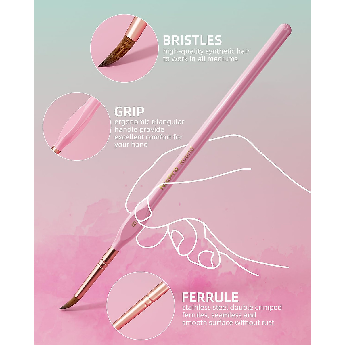 Nicpro 10PCS Micro Fine Detail Paint Brush Set, Macaron Pastel Small Miniature Fine Tip Detail Brushes Kit for Acrylic Oil Watercolor, Craft, Models, Miniatures, Rock Painting, Paint by Numbers