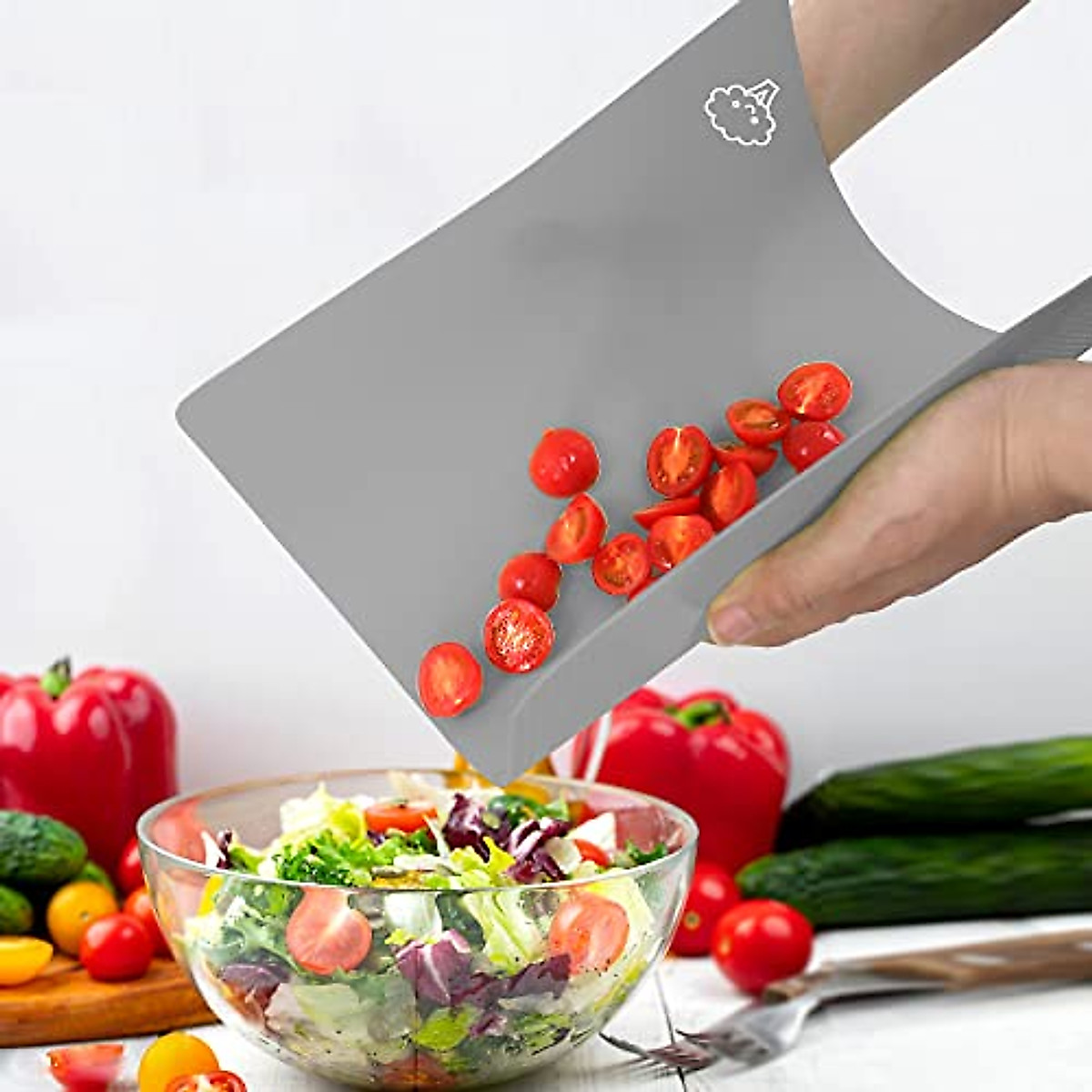 ZVP Plastic Cutting Boards, Flexible Cutting Mats for Cooking, Cutting Boards for Kitchen Dishwasher Safe, Food Icons, Anti-slip, BPA Free, Gradient Grey Set of 3, 15x12In