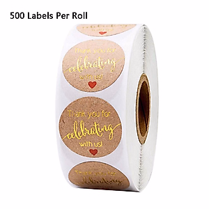 WANGFUFU 500pcs 1Inch Kraft Thank You for Celebrating with US Stickers Wedding Seal Label - for Sealing, Decoration