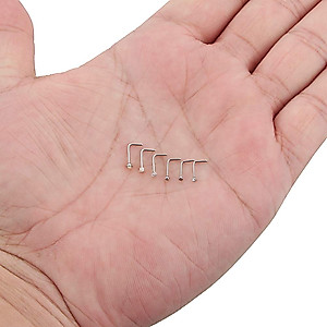 Lcolyoli 22G Stainless Steel Nose Rings L Shaped Stud Piercing Jewelry for Women 1.5mm CZ Opal Ball Inlaid