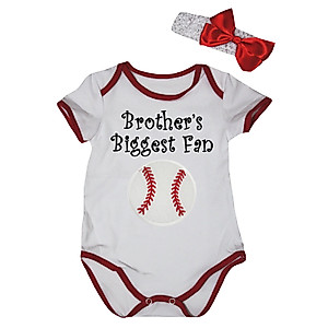 Petitebella Brother's Biggest Fan Baseball White Red Baby Bodysuit Nb-18m (0-3 Months)
