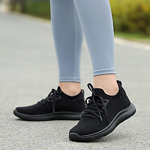 STQ Tennis Shoes Womens Slip on Walking Sneakers with Arch Support for Workout Gym Athletic, All Black US 8