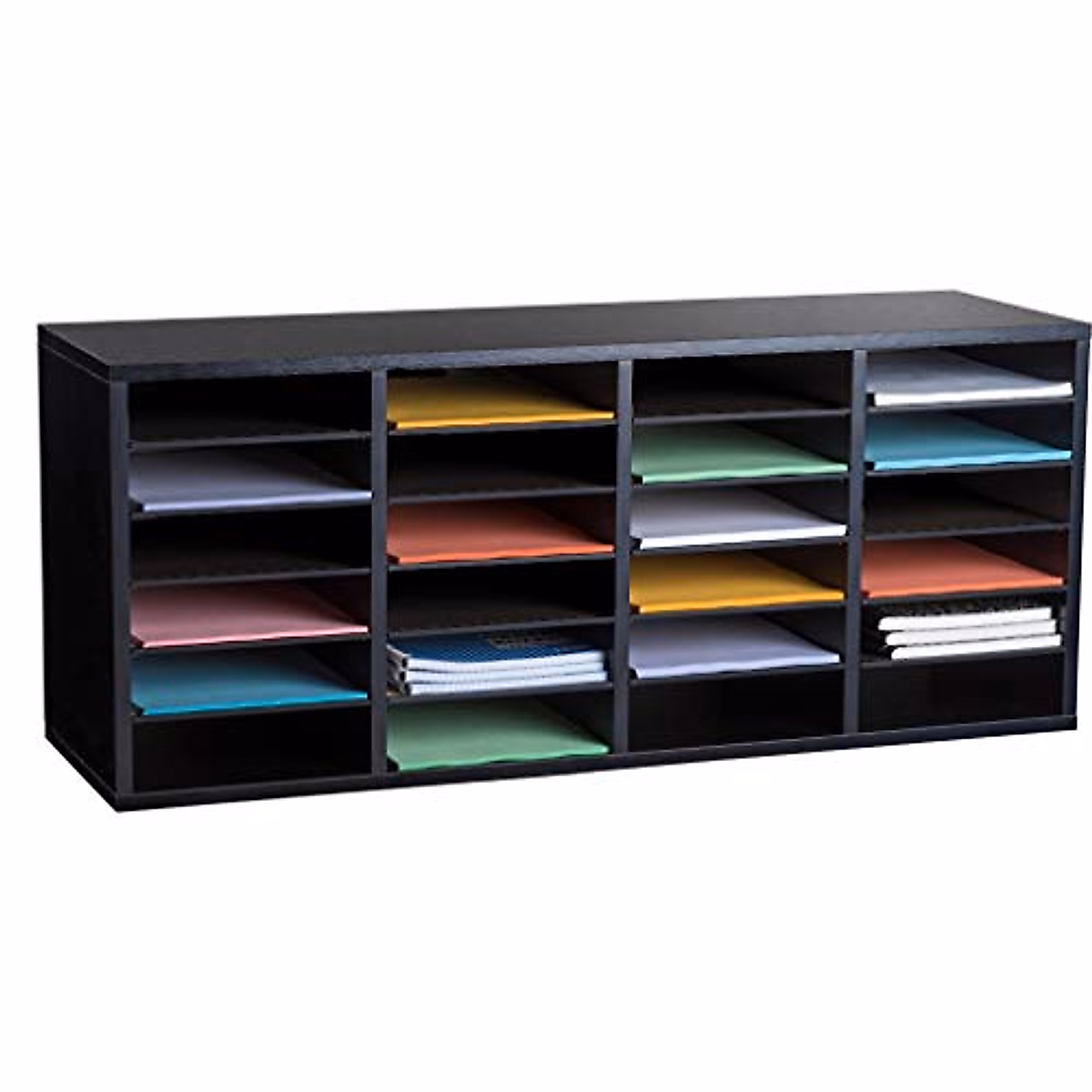 AdirOffice Wooden Literature Organizer Sorter - Stackable Mail Craft Paper Storage Holder with Removable Shelves for Office, Classrooms, and Mailrooms Organization (24 Compartment, Black)