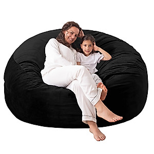 Large Bean Bag Chair: 4 ft Memory Foam Bean Bag Chairs for Adults/Kids,Bean Bag Chair with Fillings,Soft Faux Fur Fabric - Dutch Velvet, Black, 4 Foot