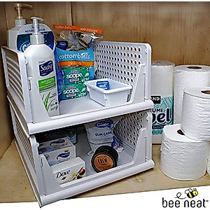 Bee Neat Plastic Stackable Storage Drawers and Closet Storage Bins for Clothes, Food, Snacks, Vegetables and Toys - Plastic Closet Organizer & Drawers for Storage Organizer - 5 Pack Large - White