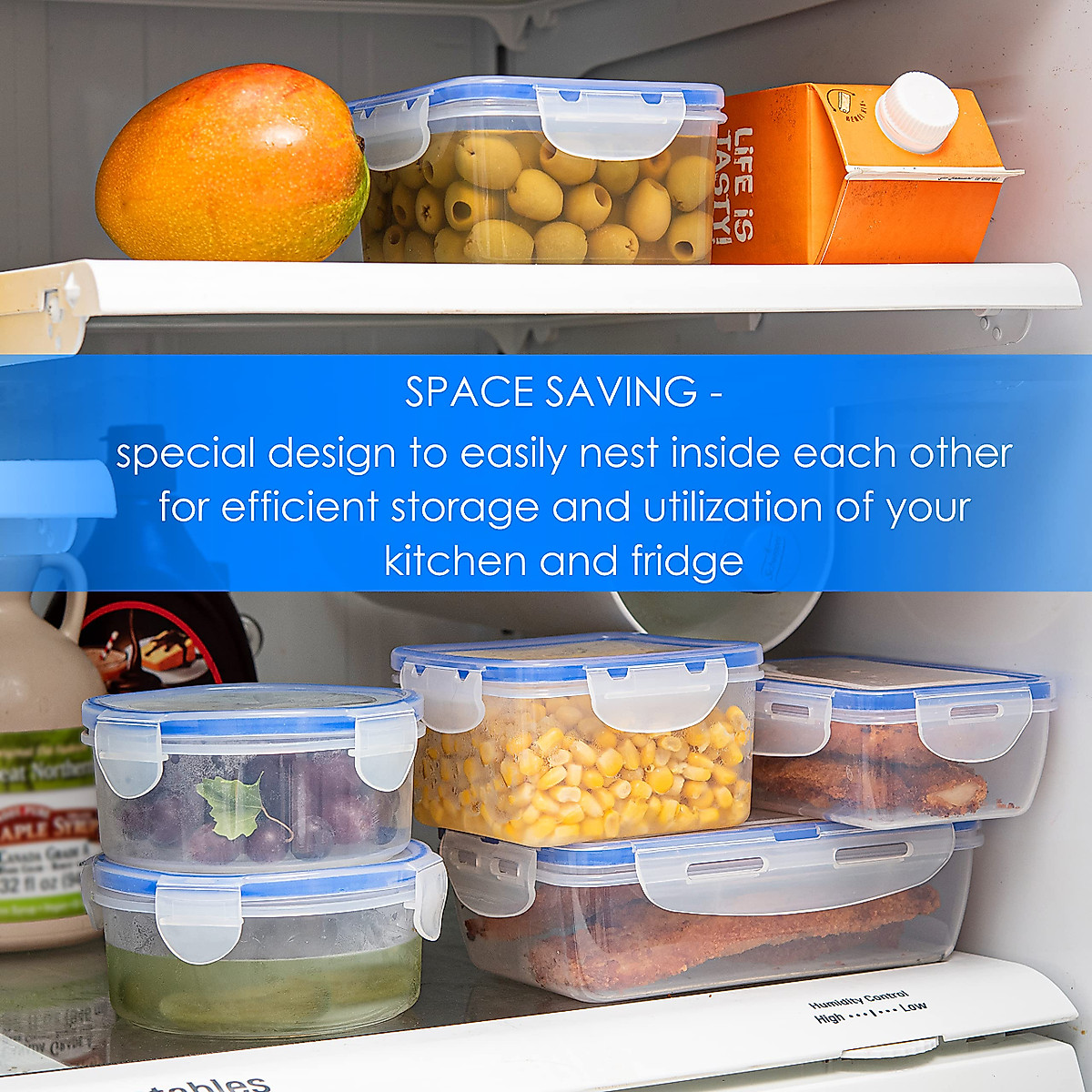 Moss & Stone Air Tight 16 Piece Plastic Food Storage Containers with Lids, Safe Lunch Box Set For DIshwasher and Microwave, Leak Proof Storage Containers For Food- BPA Free