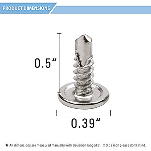 Jetovo 100 Pack 410 Stainless Steel Wafer Head Phillips Self Drilling Screws Sheet Metal Tek Screws, Modified Truss Head Self Driller - Size: #8 x 1/2"