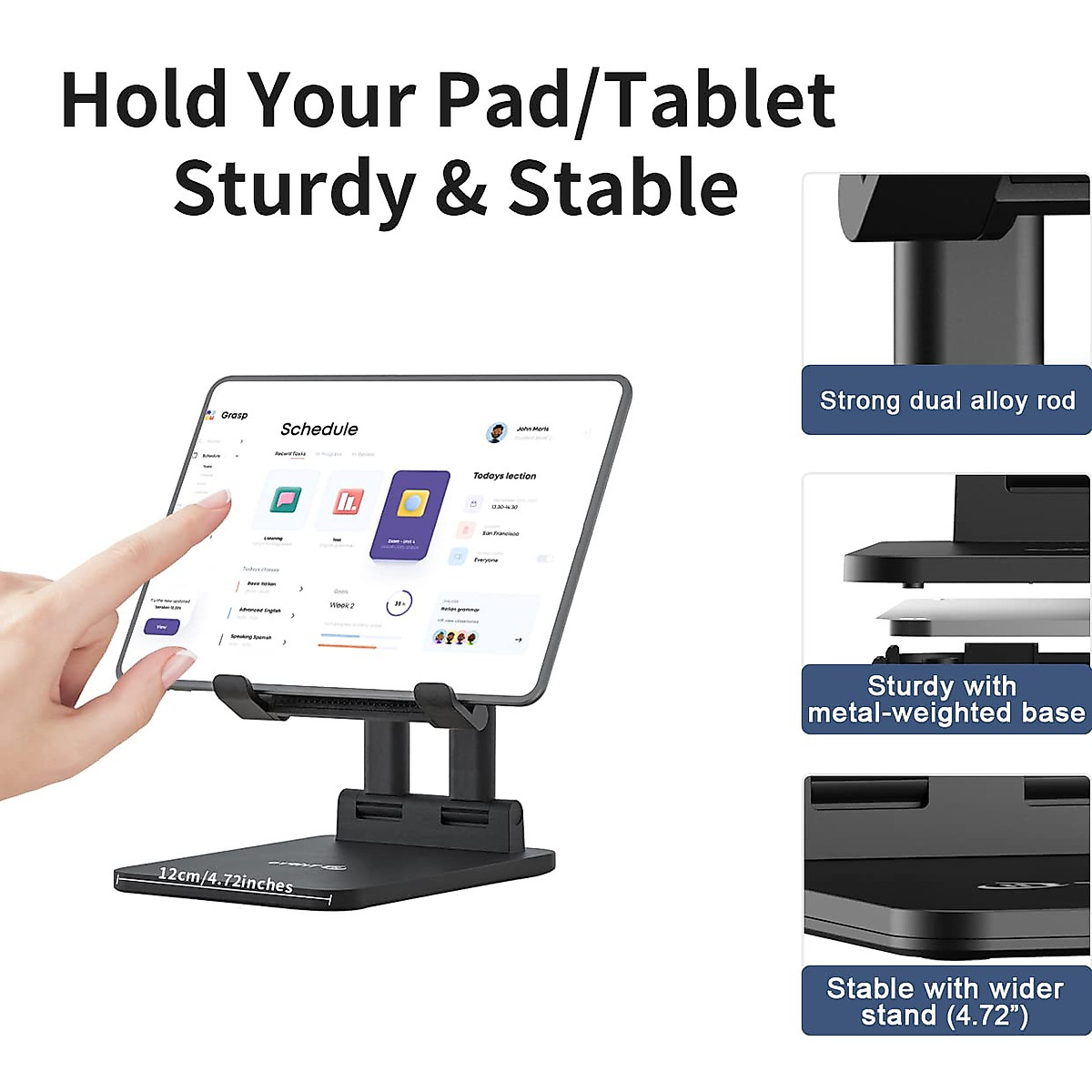 TriPro Tablet Stand -Portable Monitor Stand,4.72" Wide, Adjustable & Foldable, Super Sturdy, Holder for Desk Compatible with iPad/Tablets/Monitor 7"-15.6" and Surface Pro