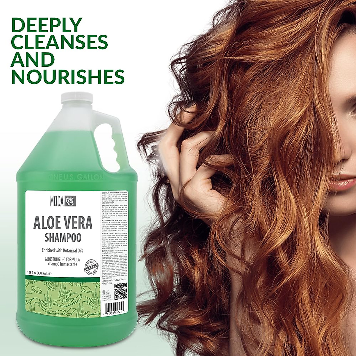 MODA - Moisturizing Shampoo for All Hair Types, Aloe Vera, 128 Oz, Professional - Deeply Cleanses and Conditions, Strengthens, Restores and Shine your Hair