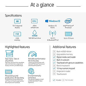 HP 2021 Pavilion 15.6" HD Laptop Computer, Intel Pentium Processor, 8GB RAM, 128GB SSD, HD Webcam, USB-C, HDMI, Ethernet RJ-45, Windows 10 S, Red, GOLDOXIS Card