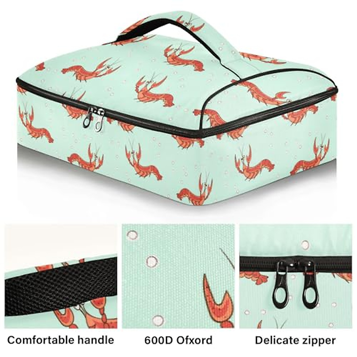 Kcldeci Insulated Thermal Food Carrier Insulated Casserole Carrier for Hot or Cold Food,Cute Cartoon Crayfishes Insulated Tote Bag for Potluck Cookouts Parties Picnic,Lasagna Lugger