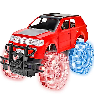 ArtCreativity Light Up Red Monster Truck Toy, 1 Piece, 8 Inch Toy Monster Truck with Flashing LED Tires and Batteries, Push n Go Car Toys for Kids, Fun Gift for Boys & Girls Ages 3 and Up
