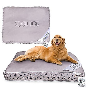 Rae Dunn Dog Bed, Memory Foam Pet Bed with Removable Cover for Small, Medium, and Large Dogs, Durable Dog Mattress, Large, Taupe