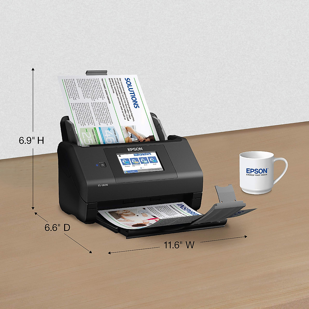 Epson Workforce ES-580W Wireless Color Duplex Desktop Document Scanner for PC and Mac with 100-sheet Auto Document Feeder (ADF) and Intuitive 4.3" Touchscreen. Full 1-Year Limited Warranty (Renewed)