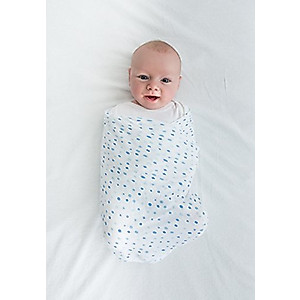 Amazing Baby Silky Swaddle Muslin Blankets, Set of 2, Bamboo Viscose, Drops and Dots, Blue