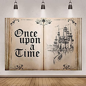 Fairy Tale Books Backdrop Once Upon a Time Backdrops Ancient Castle Princess Romantic Wedding Birthday Party Decorations Magic Book Background Banner Props 7x5FT