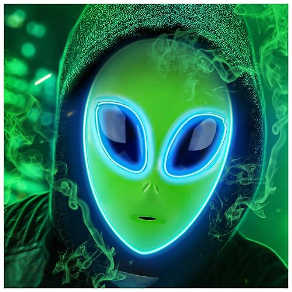 Tanganan Halloween LED Alien Mask, LED Light up Mask 3 Modes Lighted Face Mask for Festival Cosplay Halloween Costume Masquerade Parties Carnival Adult Boys Girls Gifts