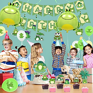 KEFAN Frog Birthday Party Supplies, Frog Birthday Party Decorations, Frog Themed Party Supplies Decor with Happy Birthday Banner, Cake Toppers, Balloons for Boys Girls Birthday Party1st Baby Shower