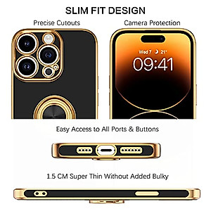 BENTOBEN iPhone 14 Pro Max Case, Slim Lightweight 360° Ring Holder Kickstand Support Car Mount Shockproof Women Men Non-Slip Protective Case for iPhone 14 Pro Max 6.7", Black/Gold