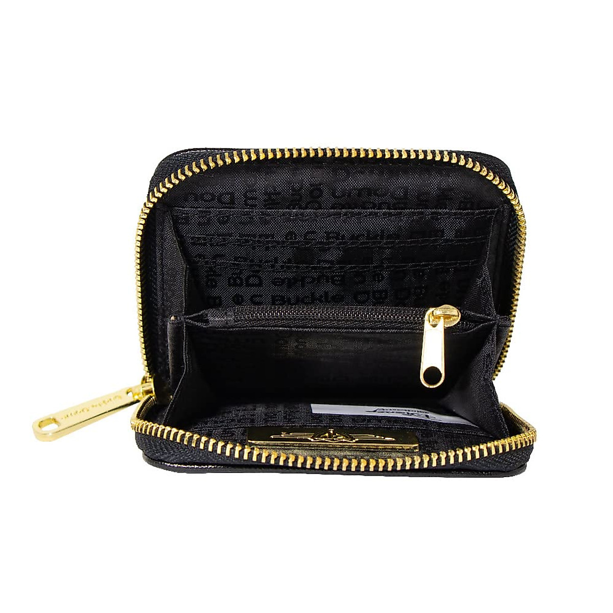 Disney Wallet, Square Zip Around, Disney Signature D Logo Faux Pearl Gold, Black Vegan Leather