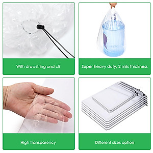 8 Pack Extra Large Clear Drawstring Plastic Bags, 2 Sizes Big Jumbo Storage Bags 40x60 Inches and 27.5x40 Inches, Plastic Bags for Luggage, Suitcase, Furniture and Kids Bike Dust Covers Reusable