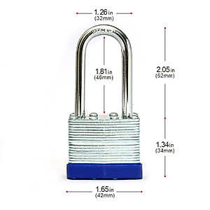 1 Laminated keyed Padlock (1-9/16", 40mm), keyed Alike Locks, Long Shackle, Pack