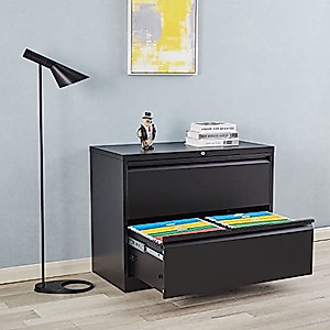 ANRYAGF 2 Drawer File Cabinet with Lock Metal Filing Cabinets for Home Office Black Lateral File Cabinet 2 Drawer Storage Cabinet for Letter/A4/F4 Size Files Anti-tilt 35.43"x 17.72"x 28.39" Vertical