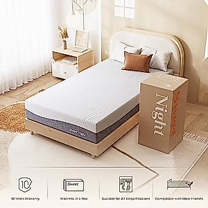 Sweetnight Twin Size Mattress, 10 Inch Bamboo Charcoal Cooling Gel Memory Foam Mattress for Moisture Wicking, Plush Foam Mattress for Comfy Sleep, Mattress in a Box, Luna, Gray+White