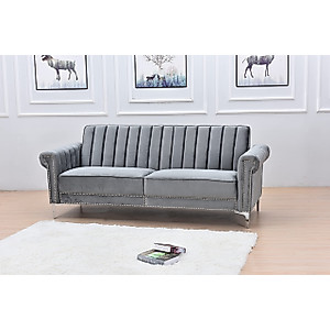 Legend Vansen Loveseat Tight Back Convertible Velvet Sofa Sleeper Living Room and Bedroom Sofabed, 85'' Wide, Grey