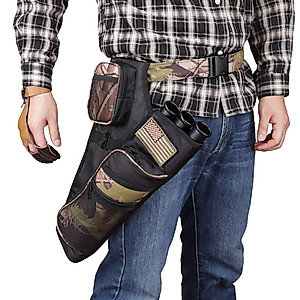 KRATARC 3-Tubes Hip Quiver Waist Hanged Arrow Archery Carry Bag with Pockets Adjustable Belt (Black) (Camo)