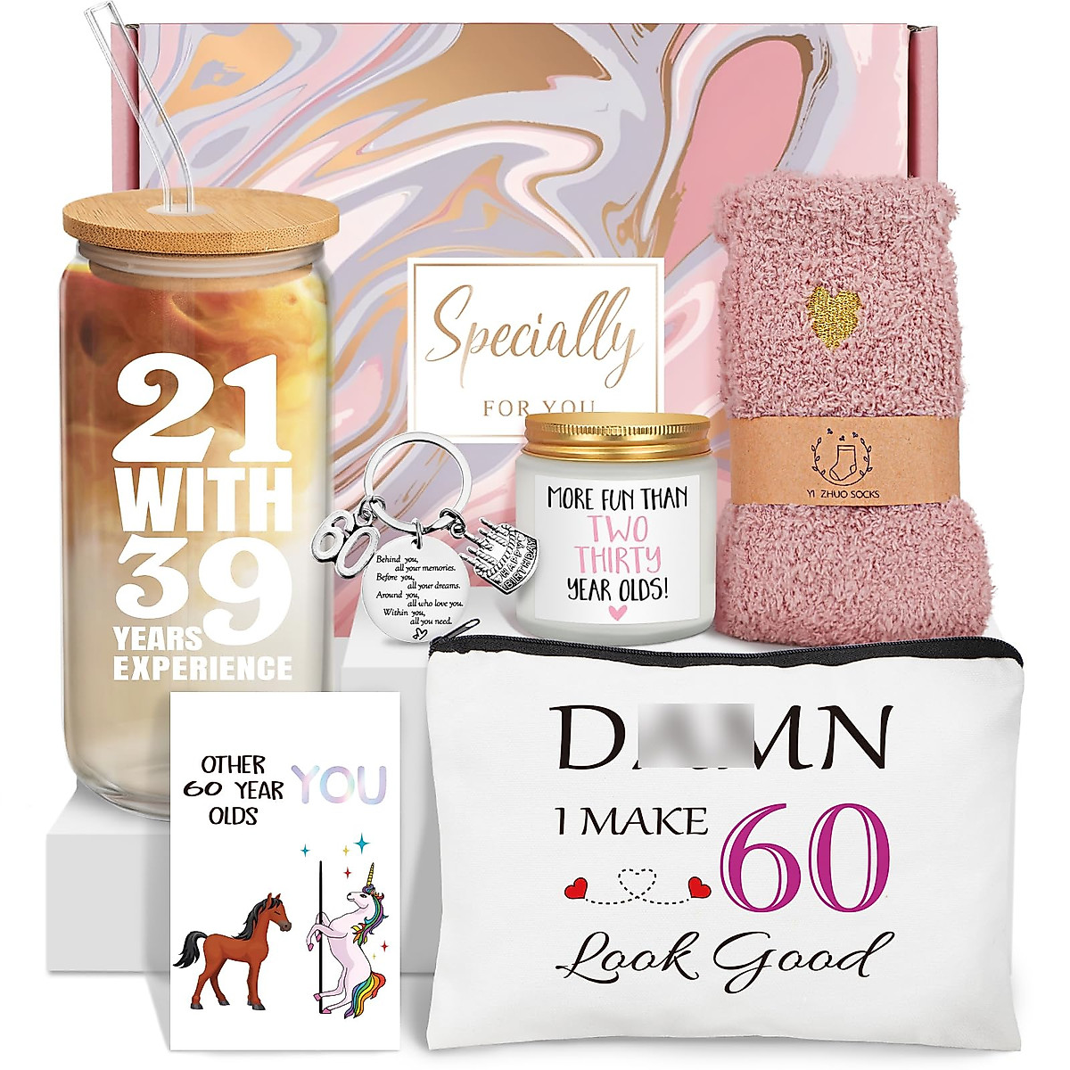 60th Birthday Gifts for Women, Funny 60th Birthday Gift Ideas, 21 with 39 Years Experience, Unique 60th Birthday Gifts for Her, Happy 60 Birthday Gifts, Gifts for 60th Mom Sister Friend Coworker