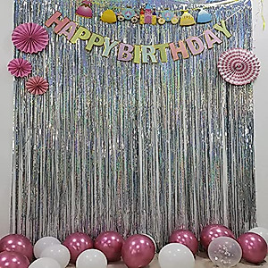 BRAVESHINE Silver Glitter Tinsel Foil Fringe Curtains - 2Pcs 3.2x8.2ft Photo Backdrop for Birthday Valentine Wedding Christmas Frozen Bridal Bachelorette Anniversary Engagement Disco Party Decorations