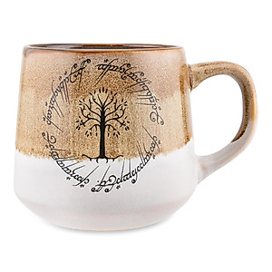 Silver Buffalo The Lord Of The Rings Gondor Elven Text Tapered Pottery Mug | Large Coffee Cup For Tea, Espresso, Cocoa | Holds 18 Ounces