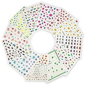 Alice & Tiggs Set of 12 Sheets Nail Art Stickers - Designer Nail Decals - Butterfly Nail Stickers for Women - Nail Stickers for Kids - Butterfly Nail Decals - Nail Sticker for Nail Decor