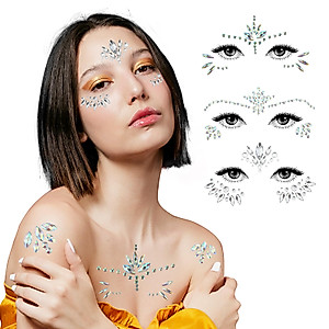 simarro Halloween Face Gems, 3 Sets of Temporary Tattoos Face Sticker Glitter Gemstones Rhinestones Eyes Face Body Tattoos for Music Festival Party Makeup Outfit Accessories
