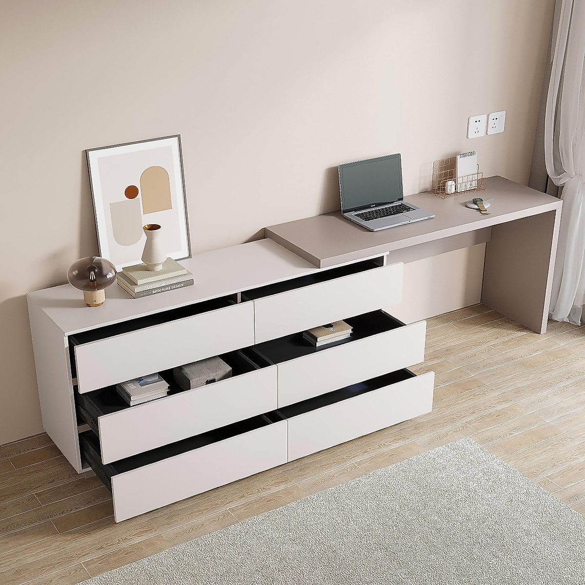 Trroec 97.63" L Shape Desk with 51" File Cabinet, Corner Dresser, Desk with Dresser, Desk with Dresser Combo; Executive Desk with Storage