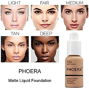 Phoera Soft Matte Full Coverage Foundation and Concealer, Poreless, Waterproof, Blendable Long Lasting 24HR Foundation 30ml with 6ml Makeup Lasting Facial Moisturizing Face Primer (102 Nude)