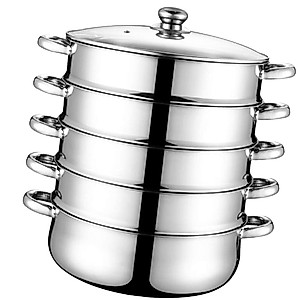 Luxshiny Steamer Pot Stainless Steel Steamer Pot, 5 Tier Stockpot Steaming Cookware Vegetable Dumpling Steaming Pot for Home Kitchen (28CM) Cooking Pot