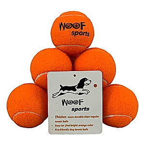 Dog Tennis Balls by Woof Sports - 12 Orange Tennis Balls for Dogs. Easy to Find! Includes Carrying Bag. Medium Size Balls Fits Standard Ball Launchers