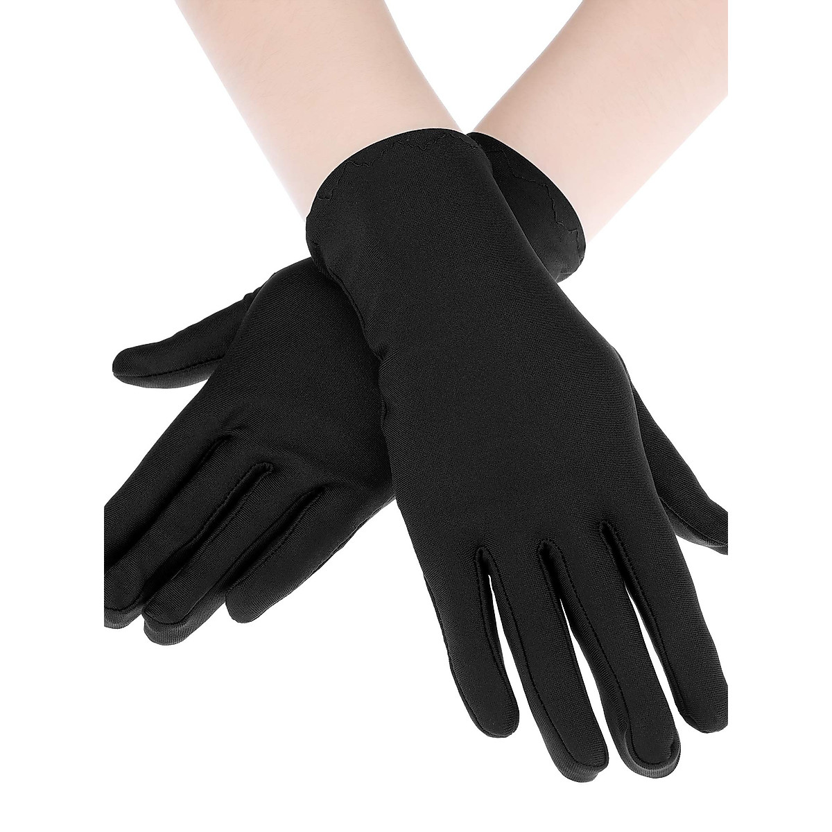 Sumind 3 Pairs Wrist Length Gloves Women Short Satin Gloves Opera Short Gloves for 1920s Wedding Party (Black 2)
