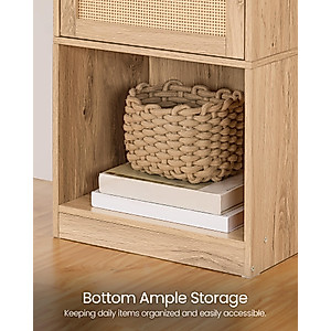 CHOEZON Nightstand with Charging Station, Side Table with Rattan-Style Drawer and Storage Shelf, Modern Rattan Night Stand with 2 USB Ports, Boho End Table Bedside Table for Bedroom, Natural MBZ01UWO