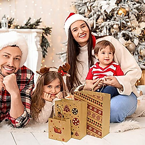 Christmas Gift Bags Assorted Sizes With Handles 15PCS, Reusable Christmas Bags for Gifts, Kraft Paper Gift Bags Small Size, Medium Size, Large Size Holiday Gift Bags, Goody Bags, Party Favor Bags