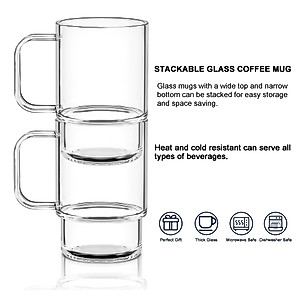 Aquach Glass Mug 22 Ounces 2pcs Stackable Clear Coffee Tea Juice Cup Drinking Glasses
